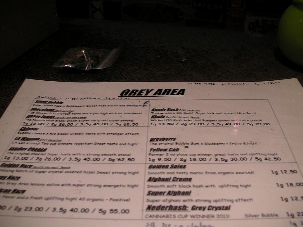 The Grey Area Coffeeshop Menu Amsterdam April 2012 – andrew.pyrah.net ...